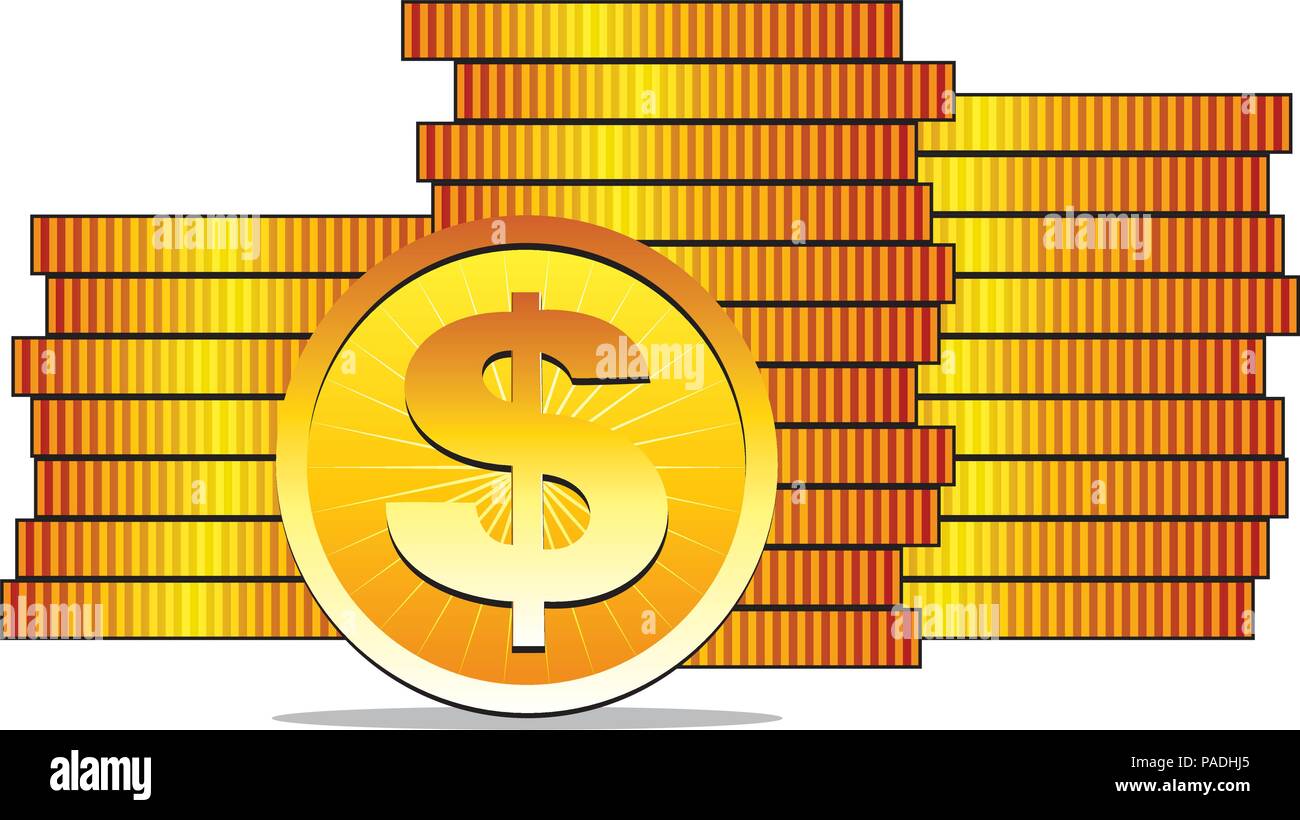 vector golden dollar coins, earn money advertisement concept Stock ...