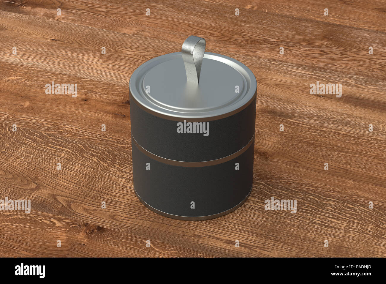 Blank closed black short tube container packaging on wooden background ...