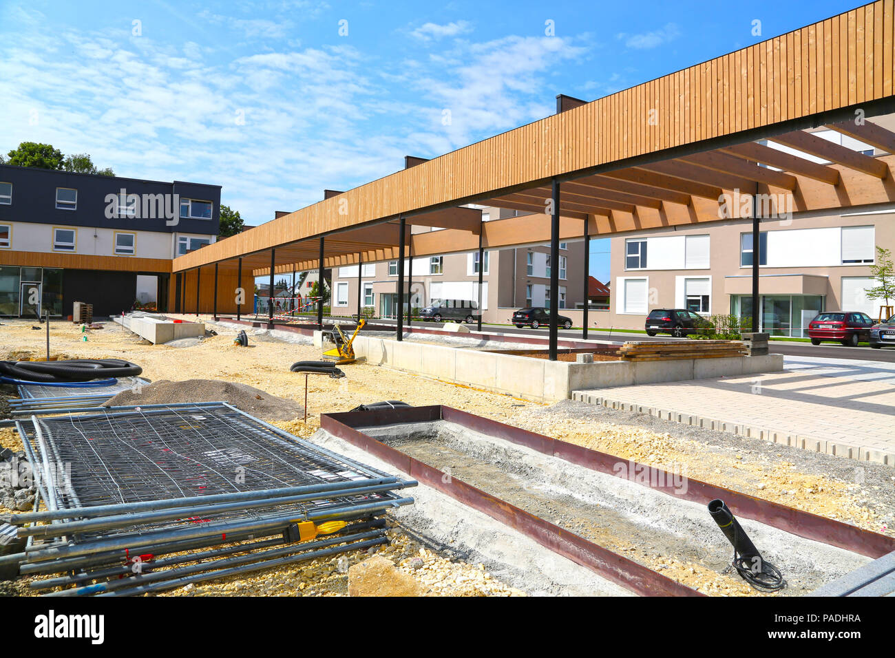 Construction of a new modern public community building in the village ...