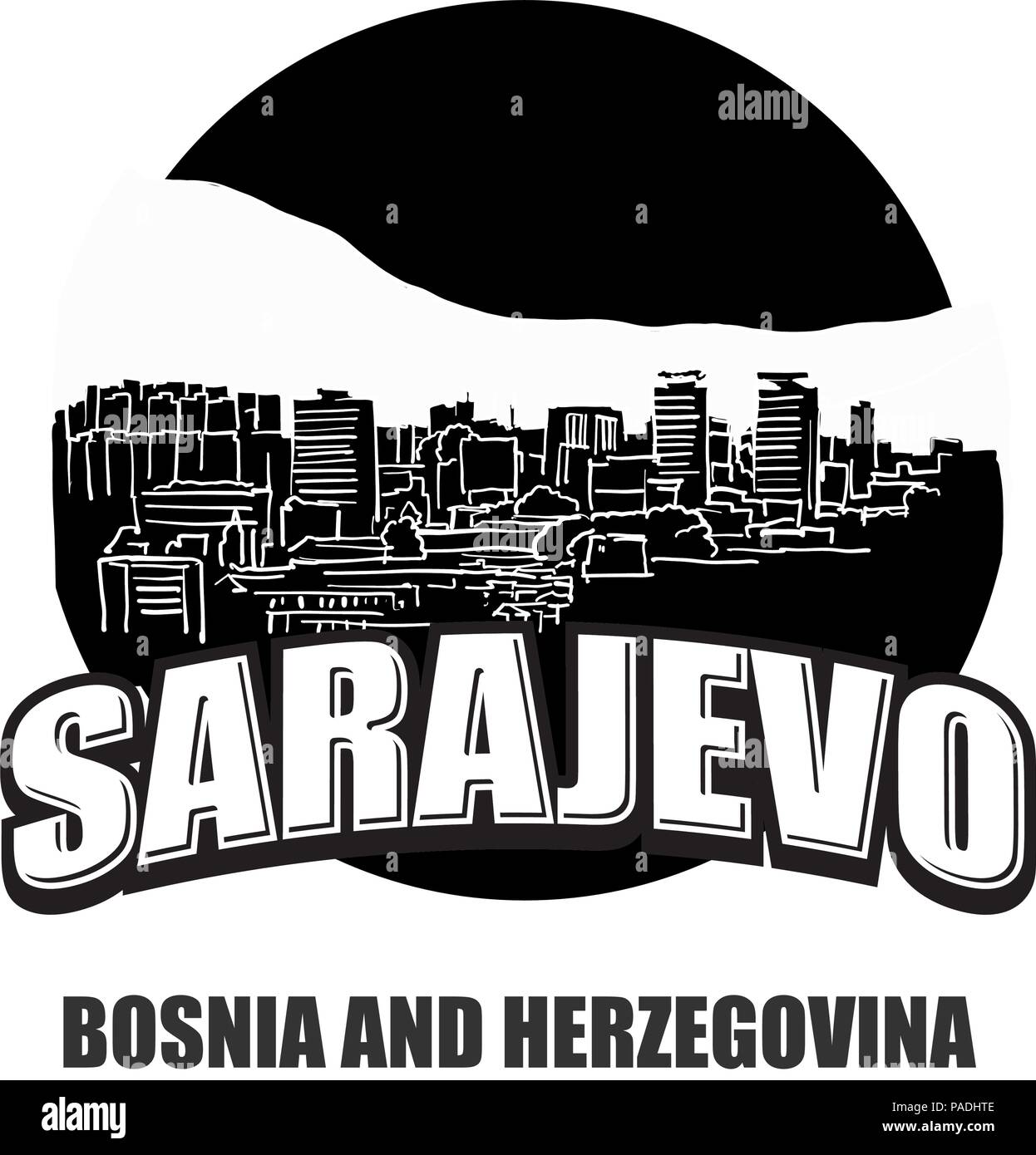 Sarajevo black and white logo for high quality prints. Hand drawn ...