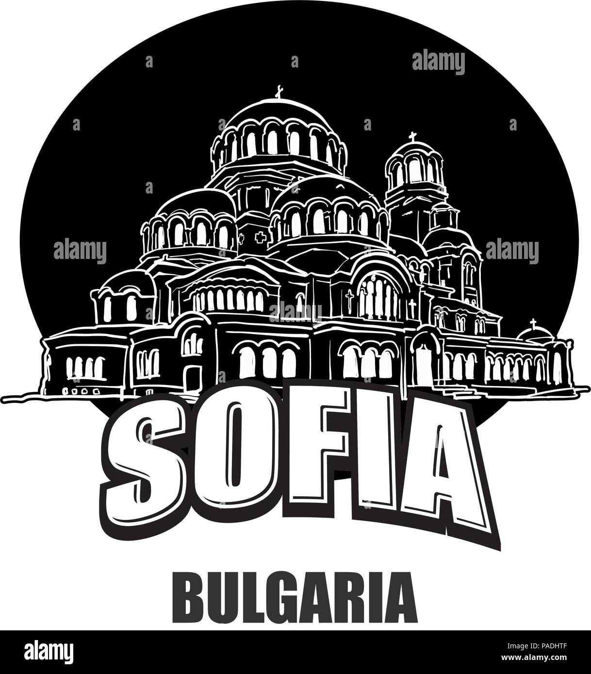 Sofia, Bulgaria, black and white logo for high quality prints. Hand ...