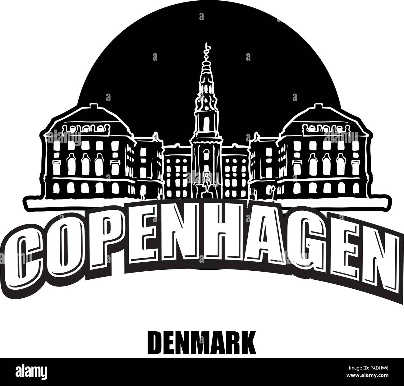 Copenhagen, Denmark, black and white logo for high quality prints. Hand ...