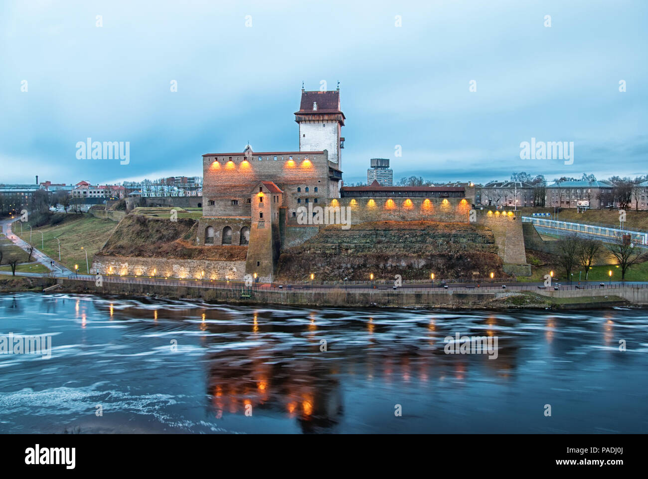 NARVA, ESTONIA - JANUARY 1, 2017: Hermann Castle Museum on the bank of ...