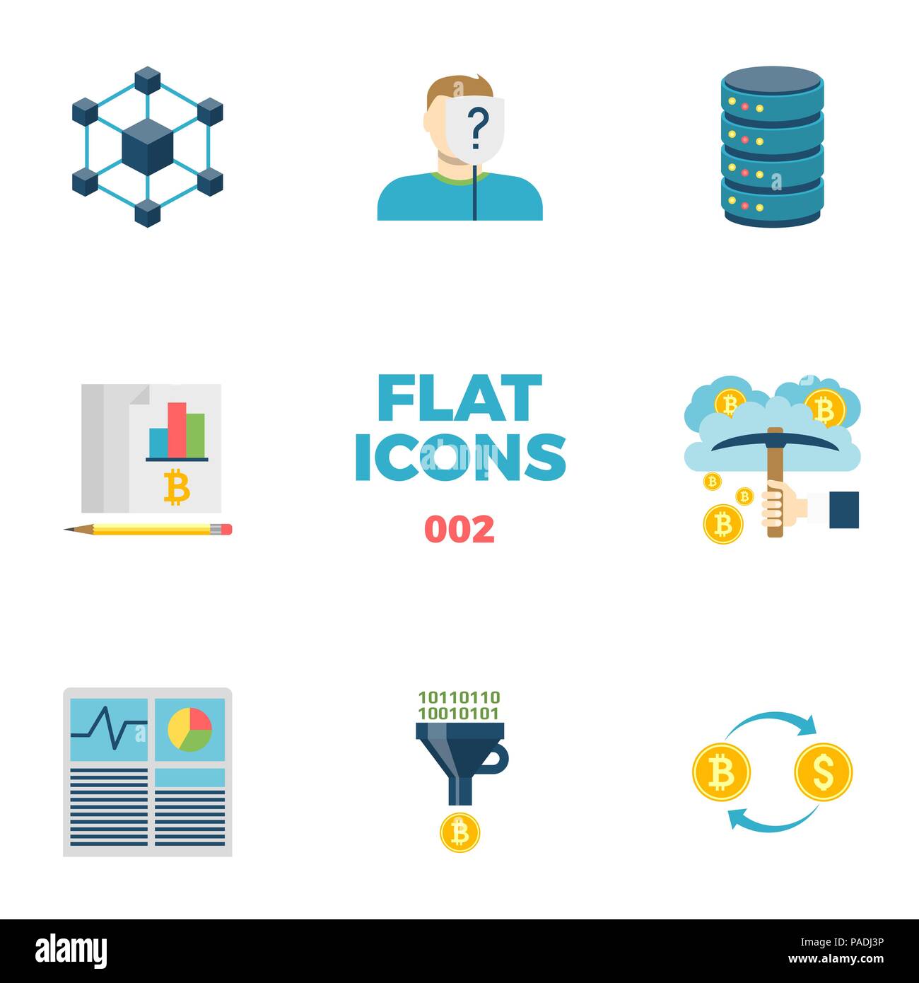 Cryptocurrency and Blockchain Flat Icons Stock Vector Image & Art - Alamy