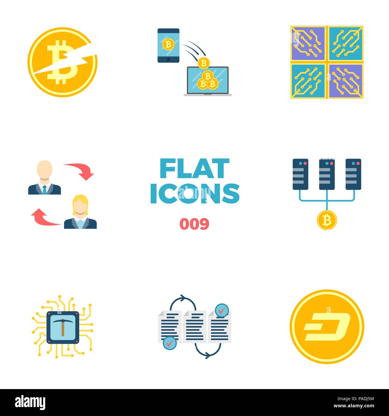Cryptocurrency and Blockchain Flat Icons Stock Vector Image & Art - Alamy