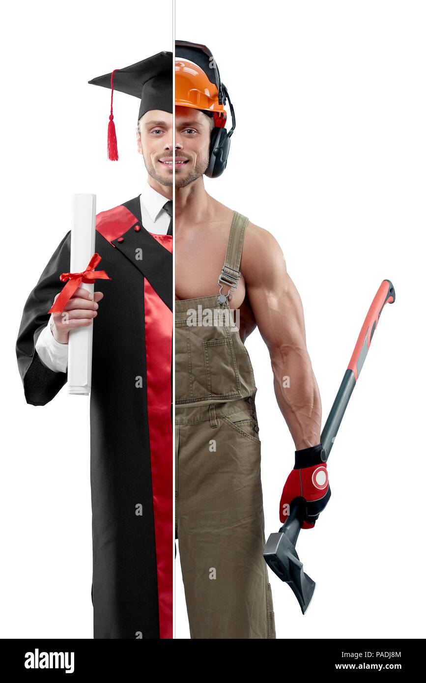 Comparison of university's graduate and woodcutter's outlook. Student ...