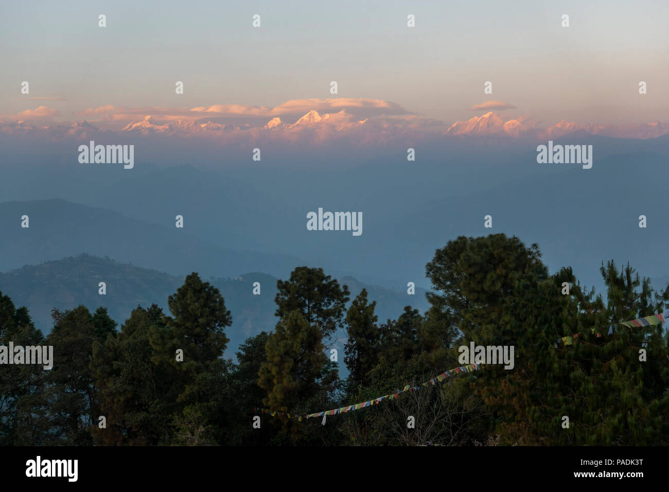 Sunset view of the Himalayas from Nagarkot in the Kathmandu Valley ...
