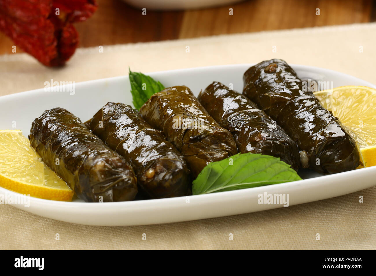 Stuffed Grape Leaves, Yaprak Dolma, Dolmadakia Yalantzi Stock Photo - Alamy