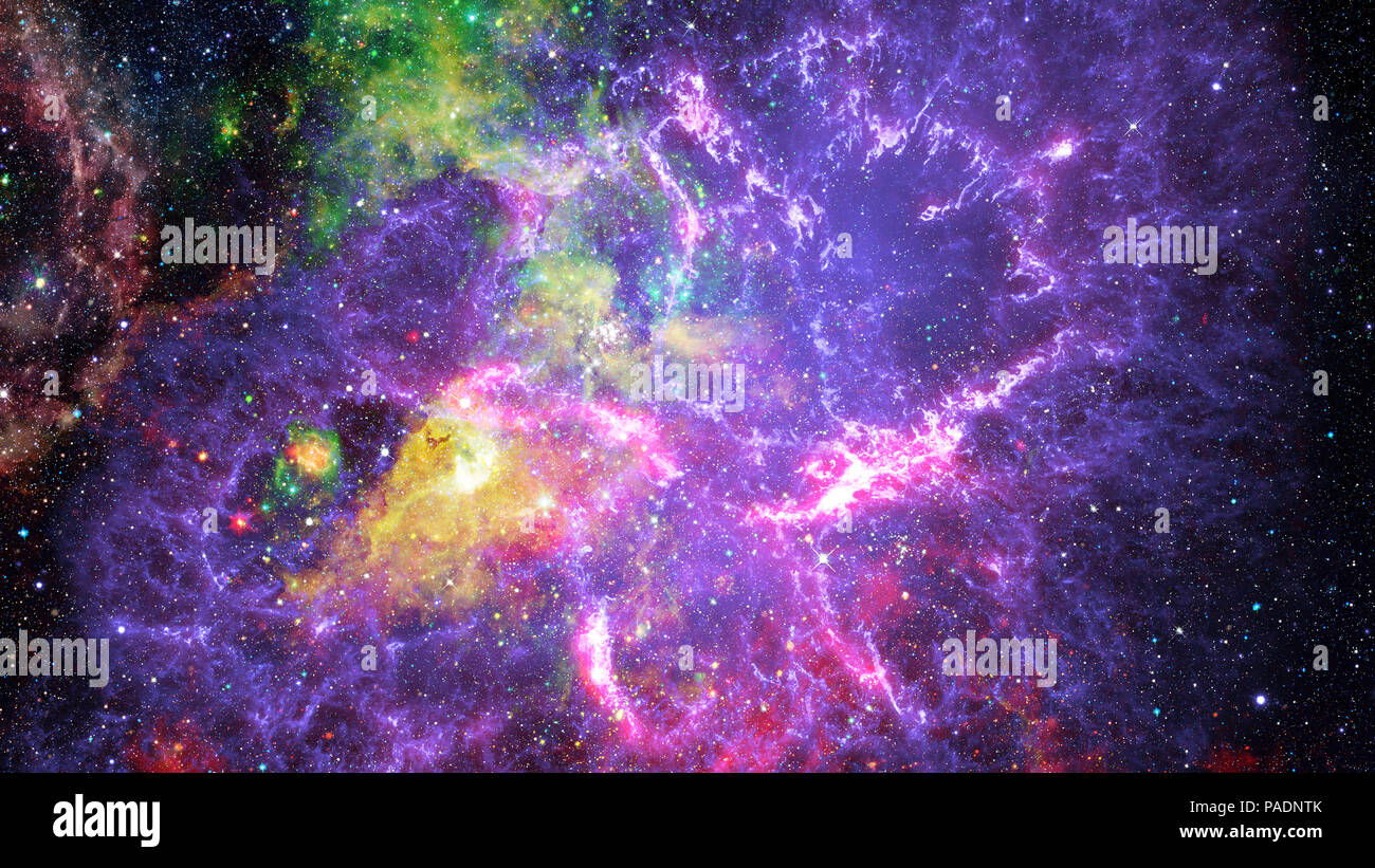 Abstract bright colorful universe. Nebula night starry sky in rainbow ...