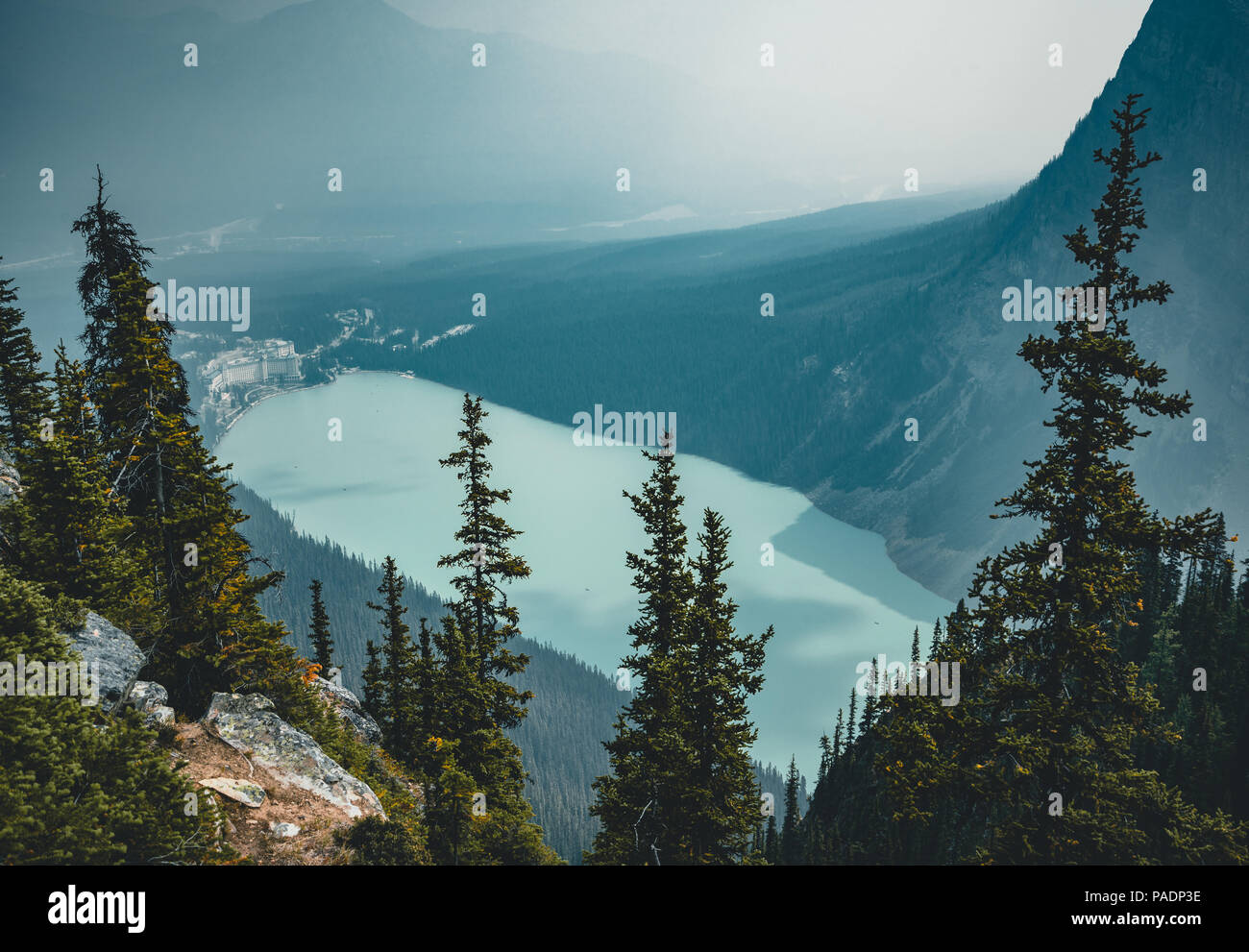 View to Lake Louise from Beehive Mountain in Banff National Park Stock ...