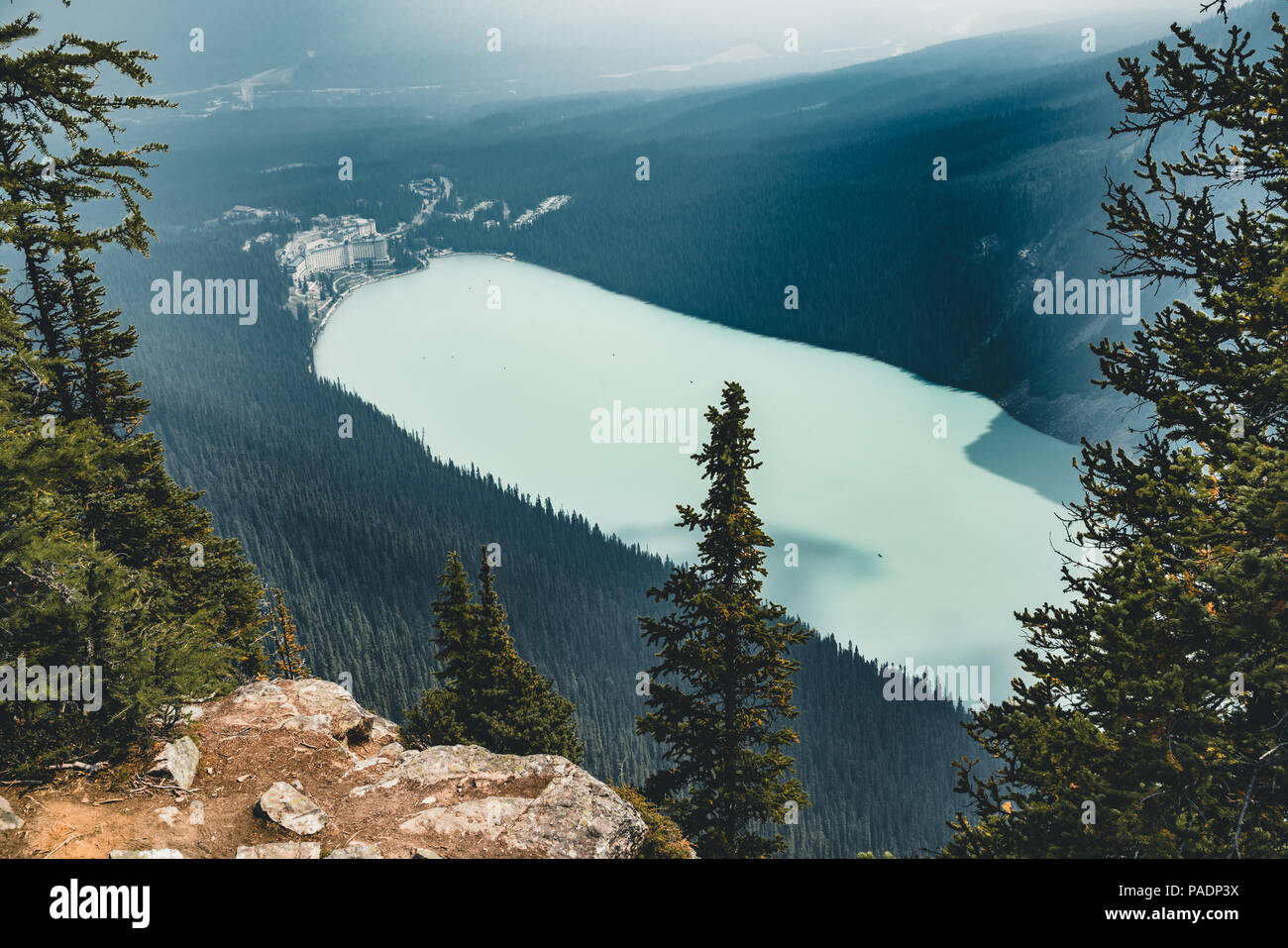 View to Lake Louise from Beehive Mountain in Banff National Park Stock ...