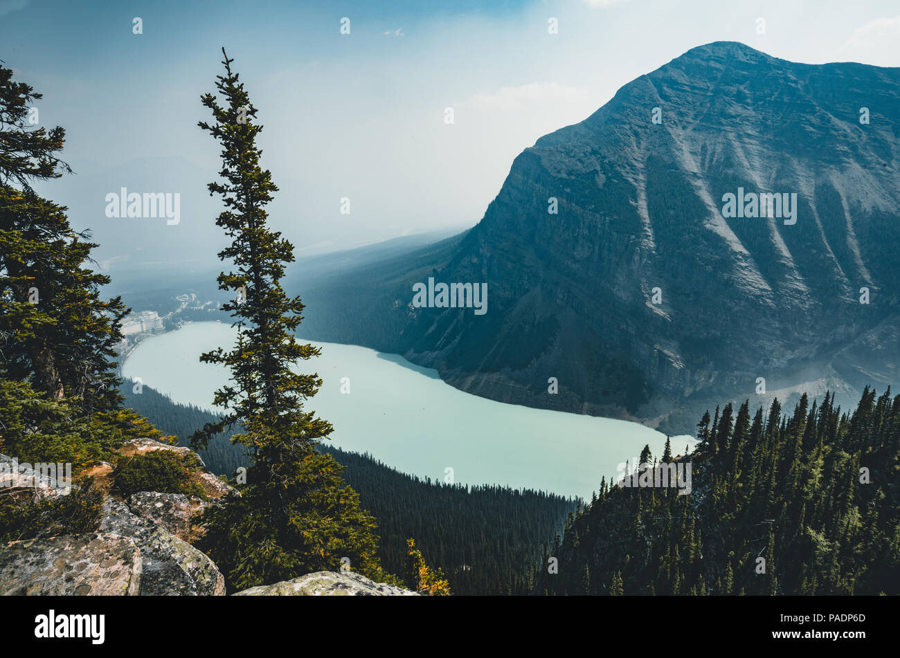 View to Lake Louise from Beehive Mountain in Banff National Park Stock ...