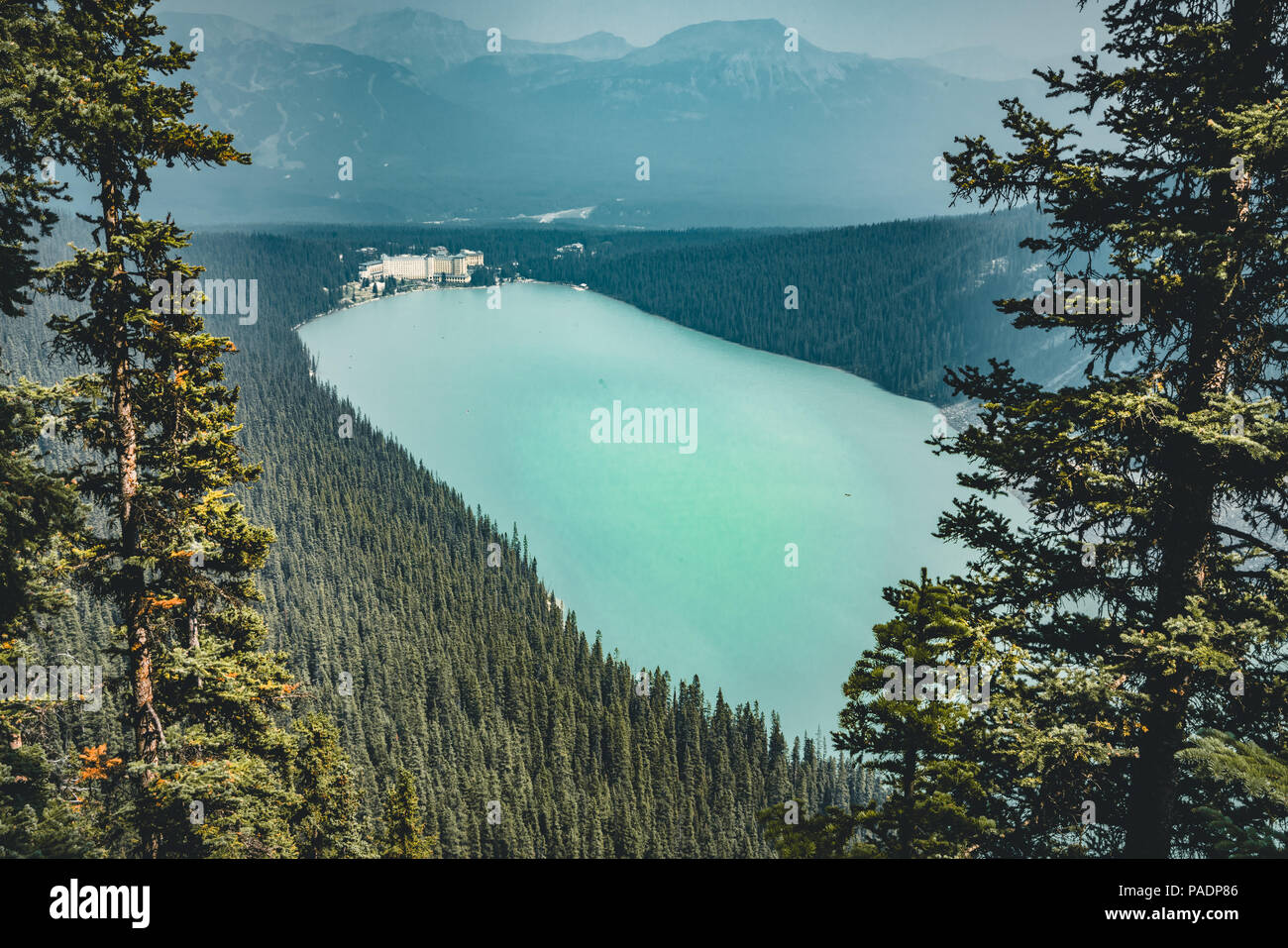 View to Lake Louise from Beehive Mountain in Banff National Park Stock ...