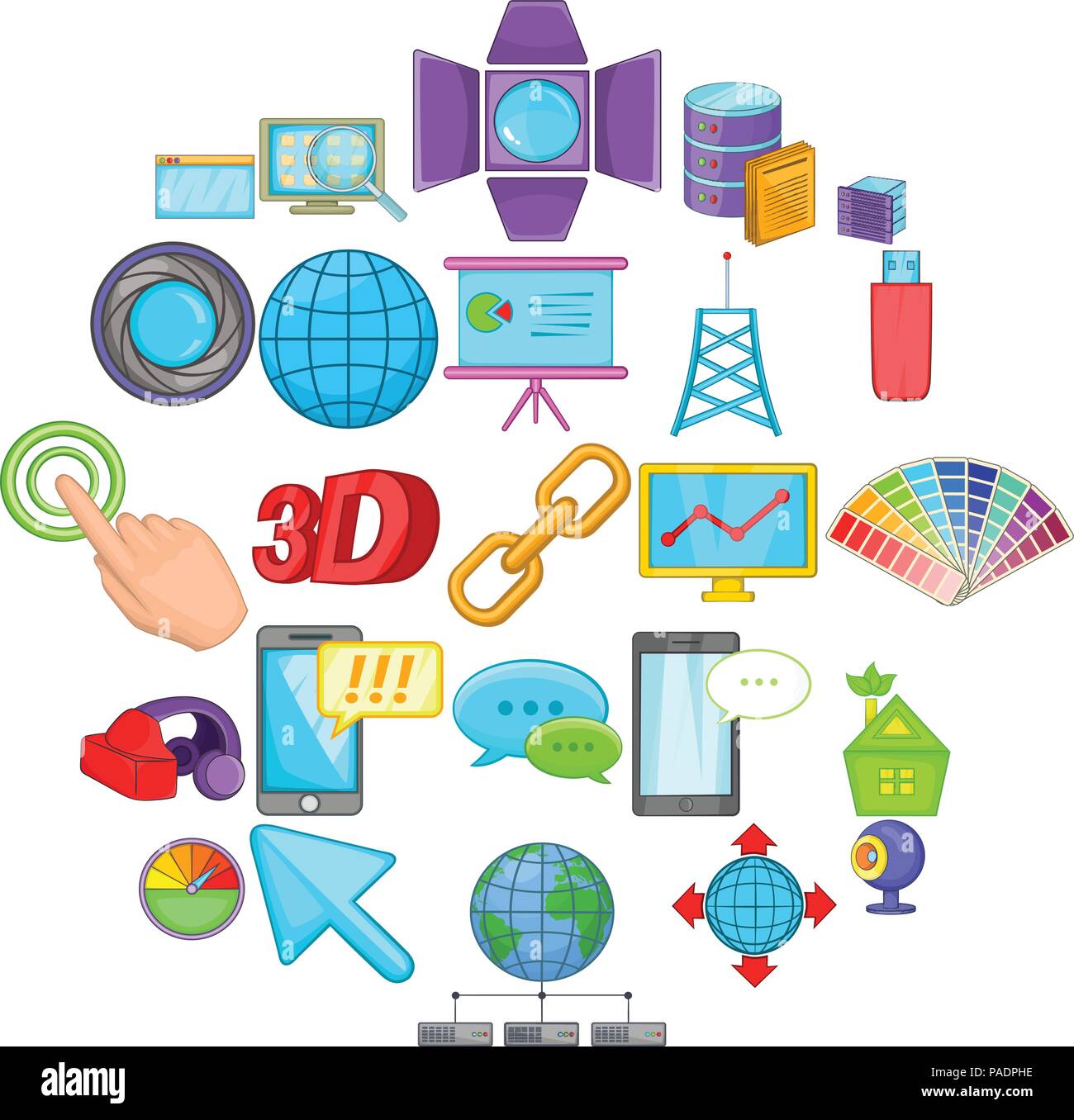 Progressive advertising icons set, cartoon style Stock Vector Image ...