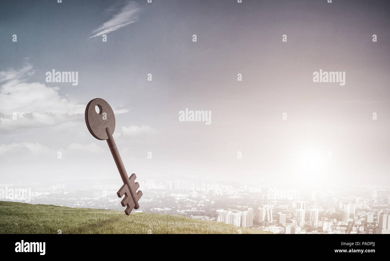 Conceptual background image of concrete key sign and natural lan Stock ...