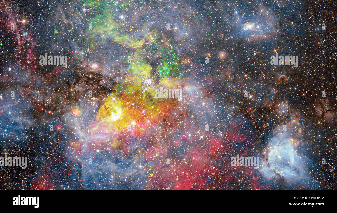 Abstract bright colorful universe. Nebula night starry sky in rainbow ...