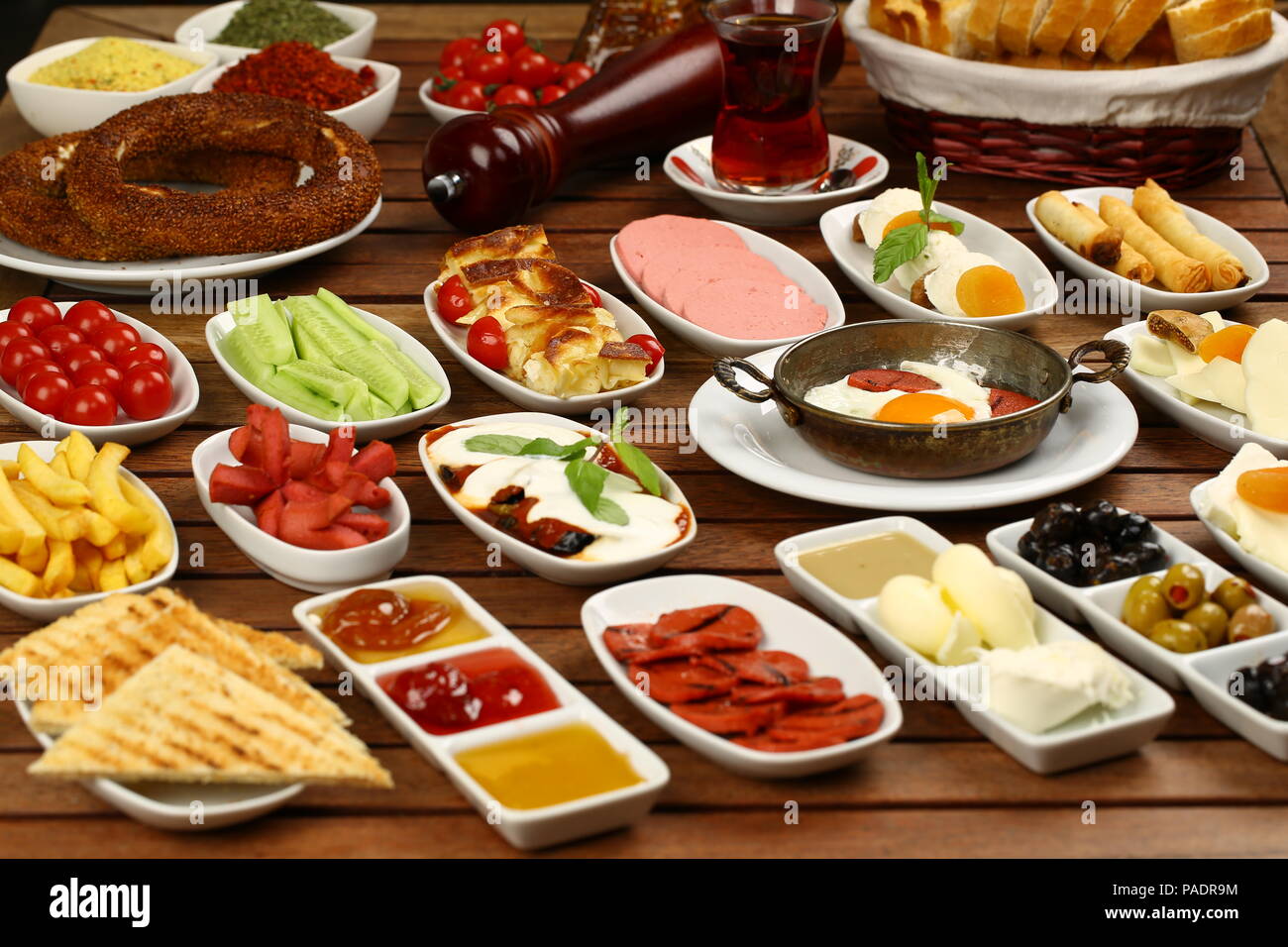 Traditional Rich and delicious Turkish breakfast Stock Photo - Alamy