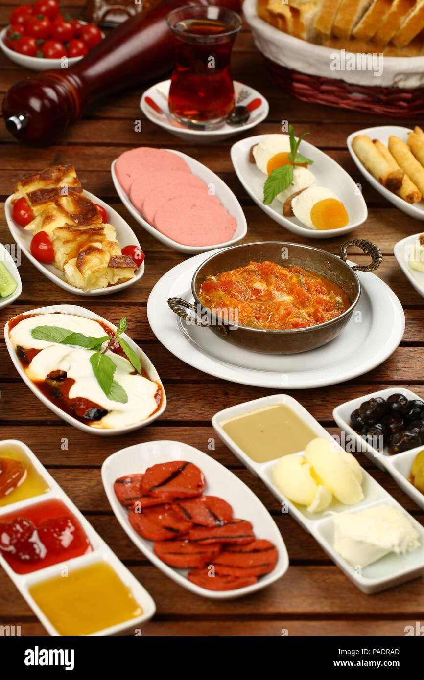 Traditional Rich and delicious Turkish breakfast Stock Photo - Alamy