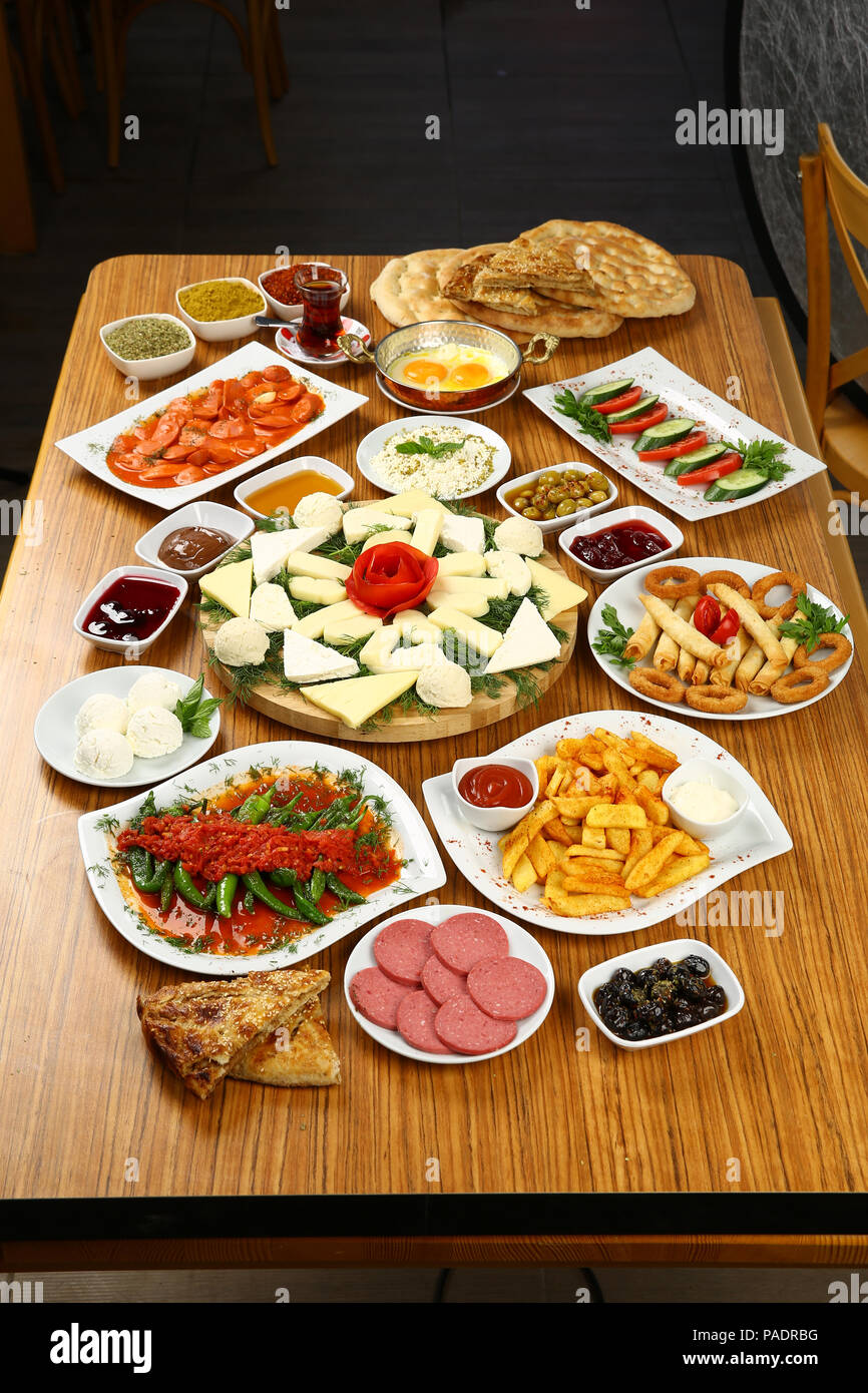 Traditional Rich and delicious Turkish breakfast Stock Photo - Alamy