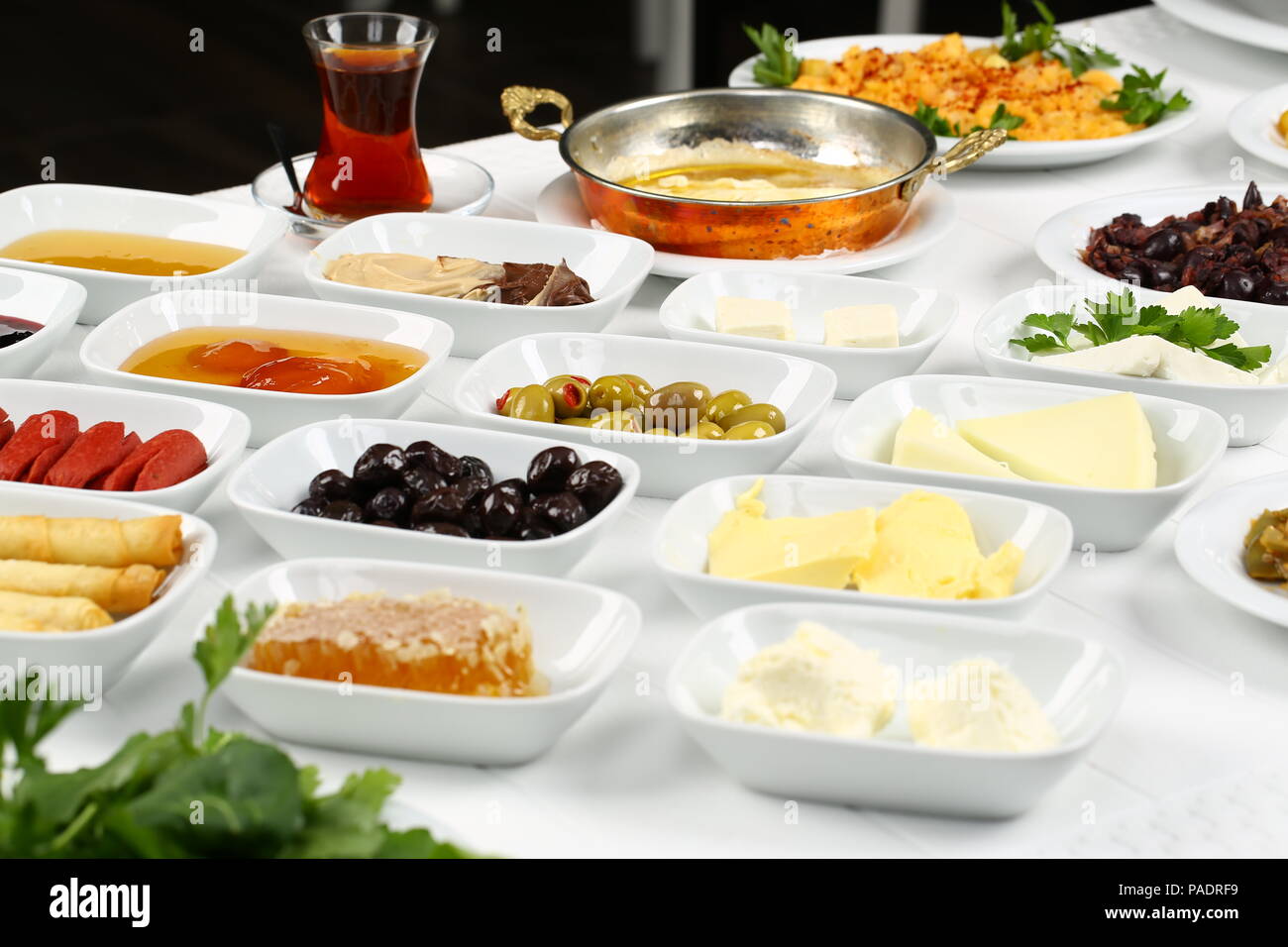 Traditional Rich and delicious Turkish breakfast Stock Photo - Alamy
