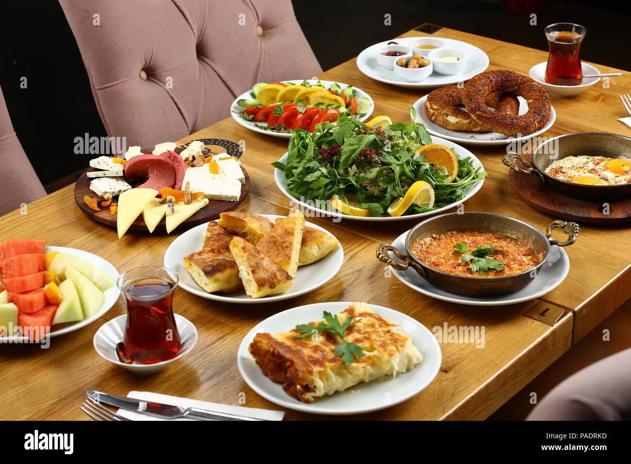 Traditional Rich and delicious Turkish breakfast Stock Photo - Alamy