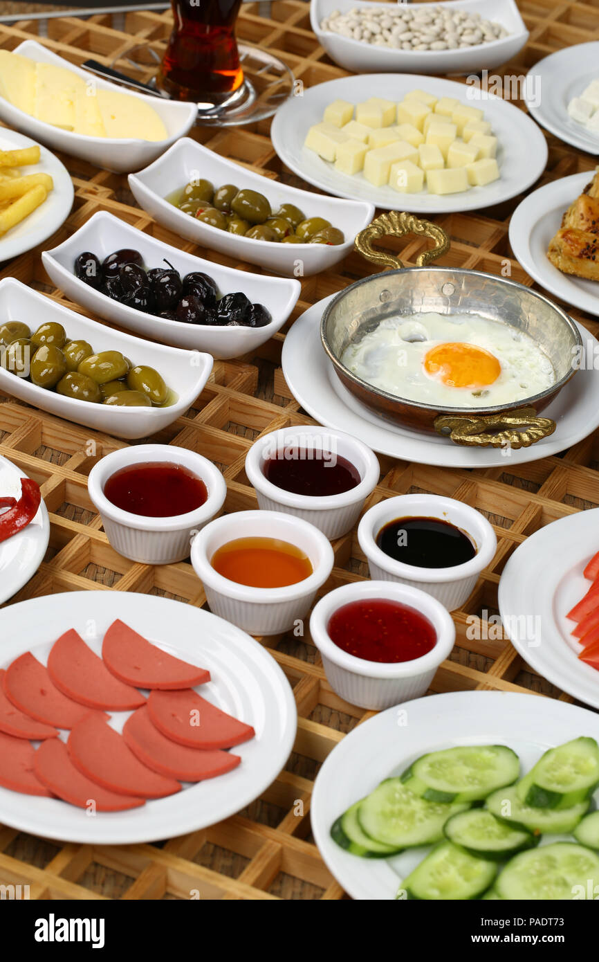 Traditional Rich and delicious Turkish breakfast Stock Photo - Alamy
