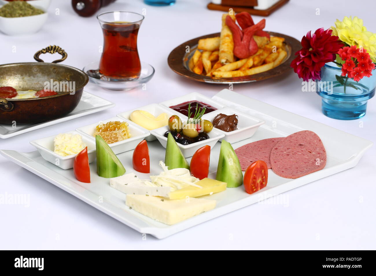 Traditional Rich and delicious Turkish breakfast Stock Photo - Alamy