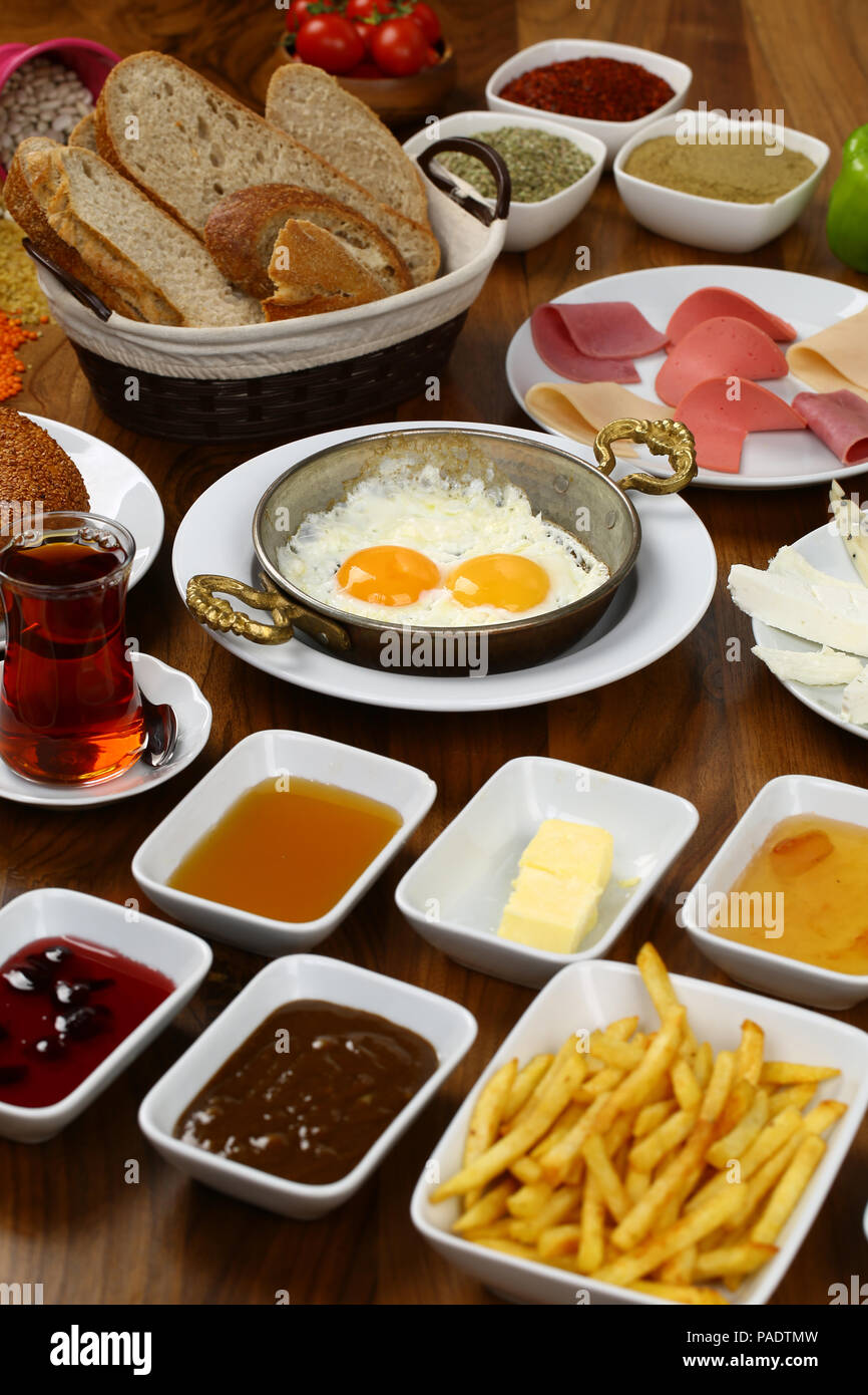 Traditional Rich and delicious Turkish breakfast Stock Photo - Alamy
