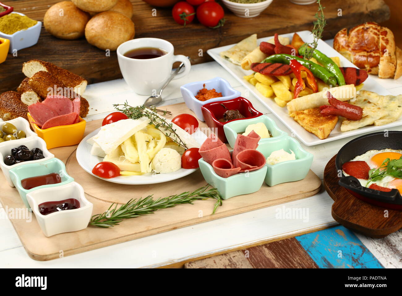 Traditional Rich and delicious Turkish breakfast Stock Photo - Alamy