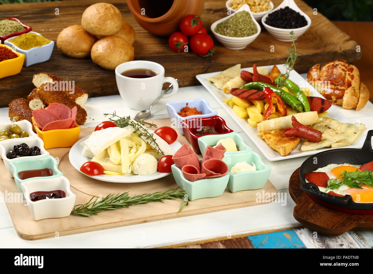 Traditional Rich and delicious Turkish breakfast Stock Photo - Alamy