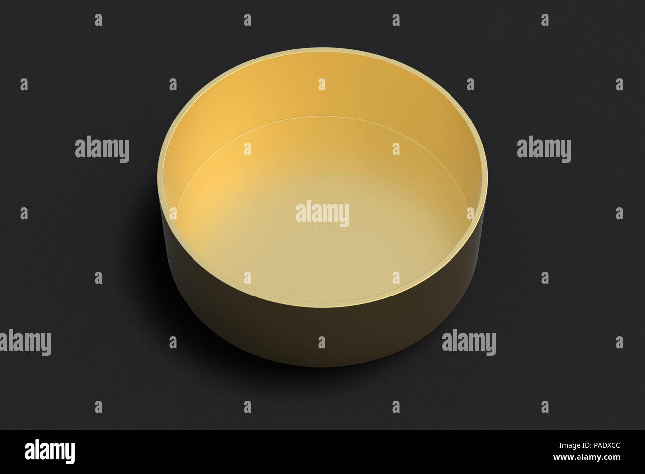 Gold round opened box on black background. 3d illustrtion Stock Photo ...