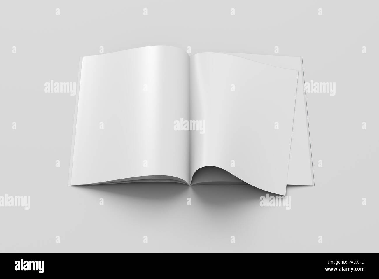 Blank magazine pages with glossy paper on white background. 3d ...