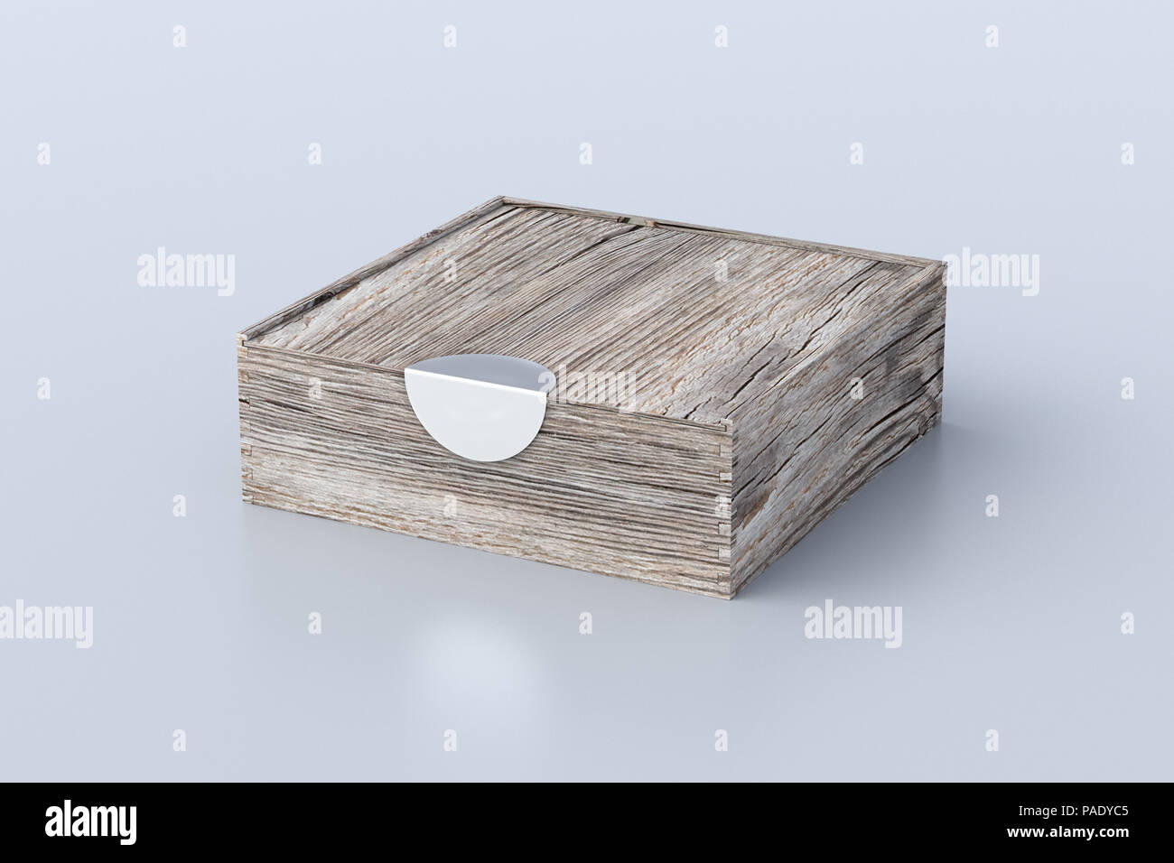 Blank vintage wooden square box with closed sliding lid on white ...