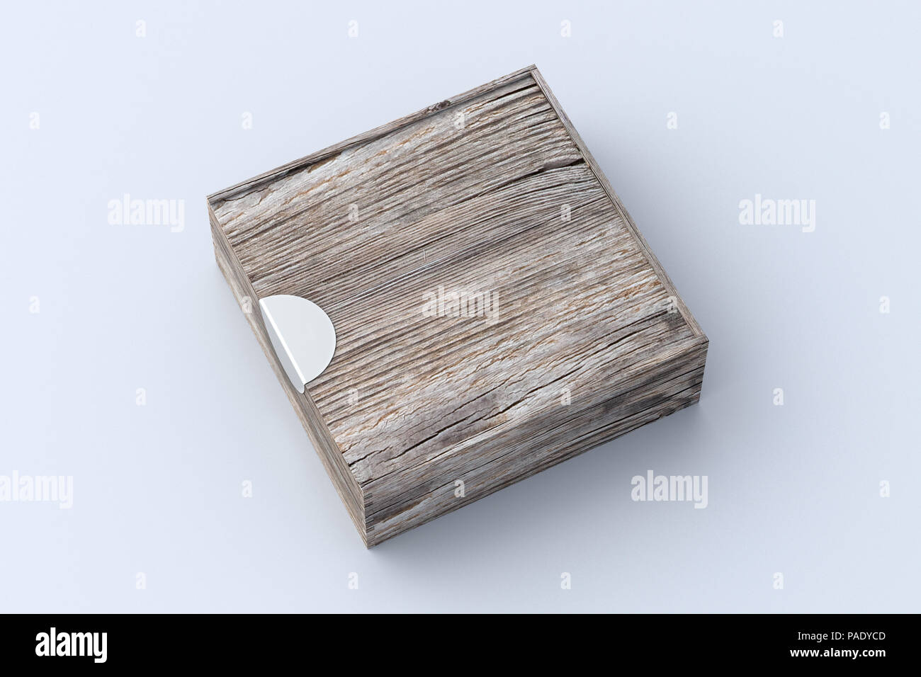 Blank vintage wooden square box with closed sliding lid on white ...