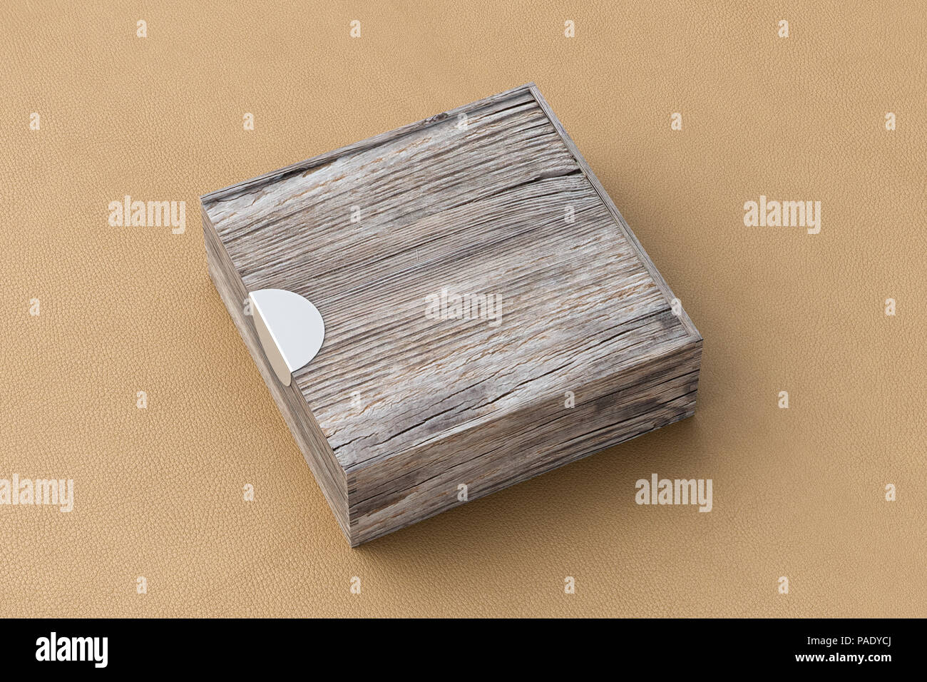 Blank vintage wooden square box with closed sliding lid on beige ...
