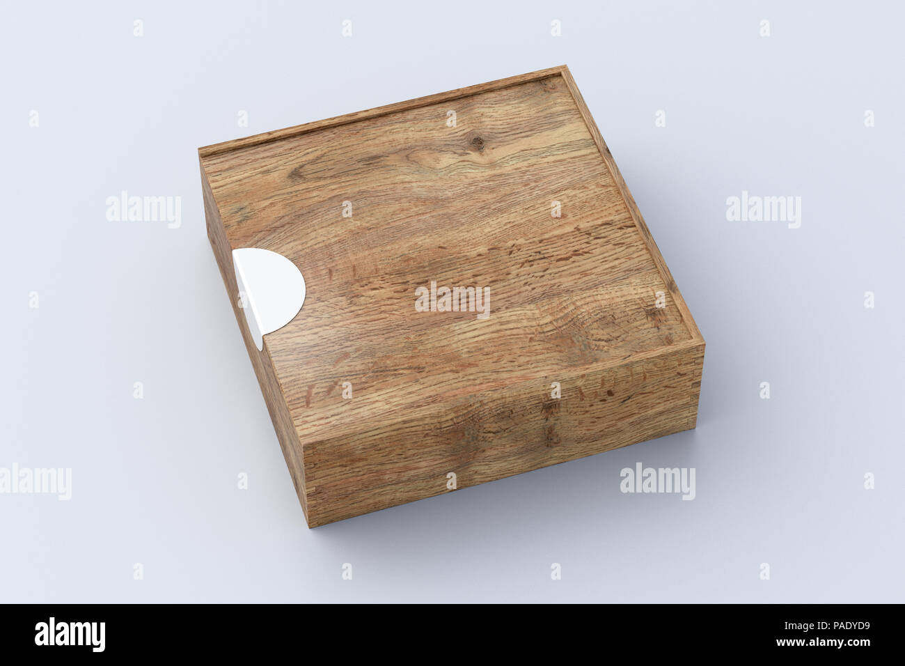 Blank wooden square box with closed sliding lid on white background ...