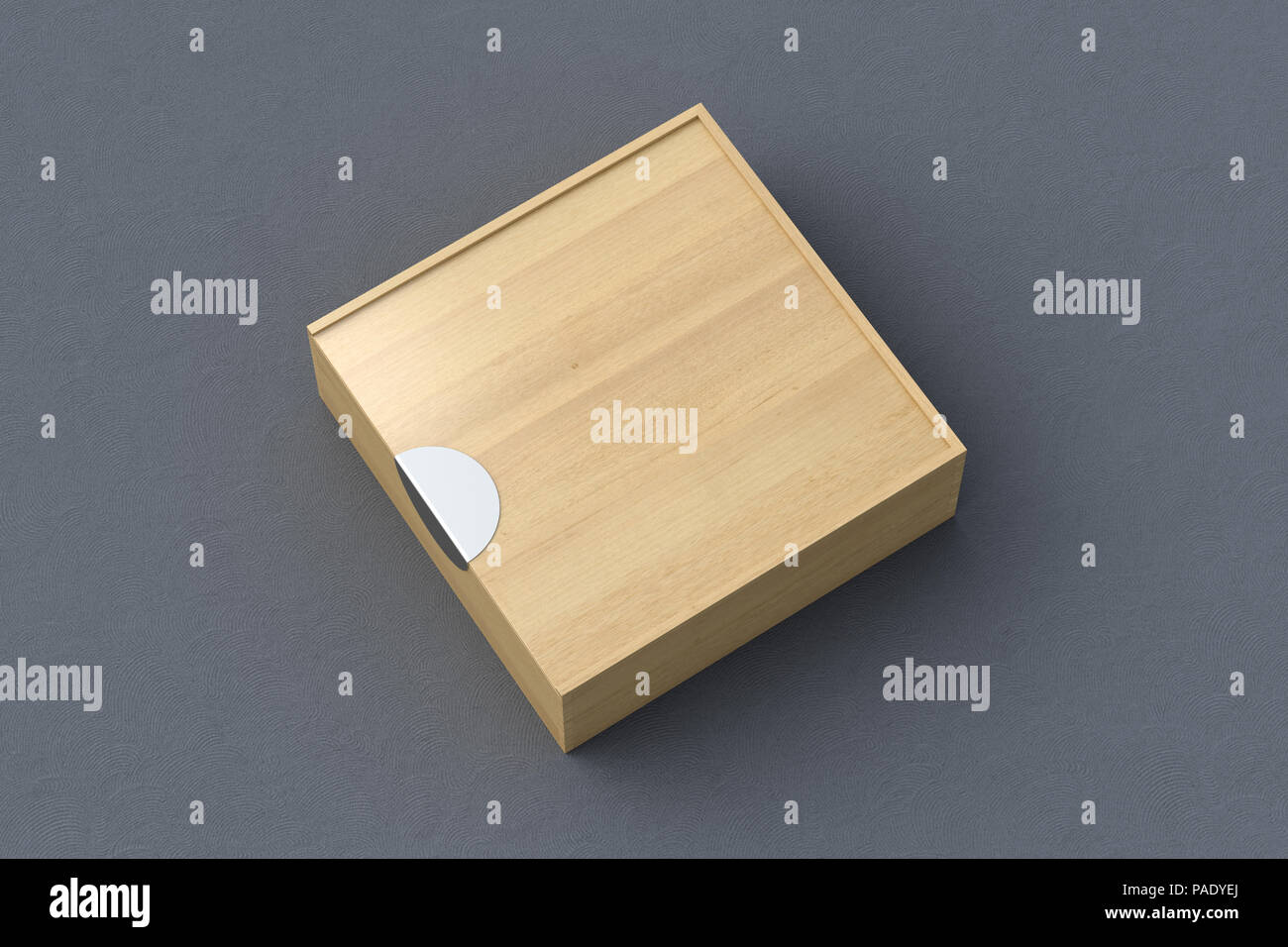 Blank light wooden square box with closed sliding lid on gray ...