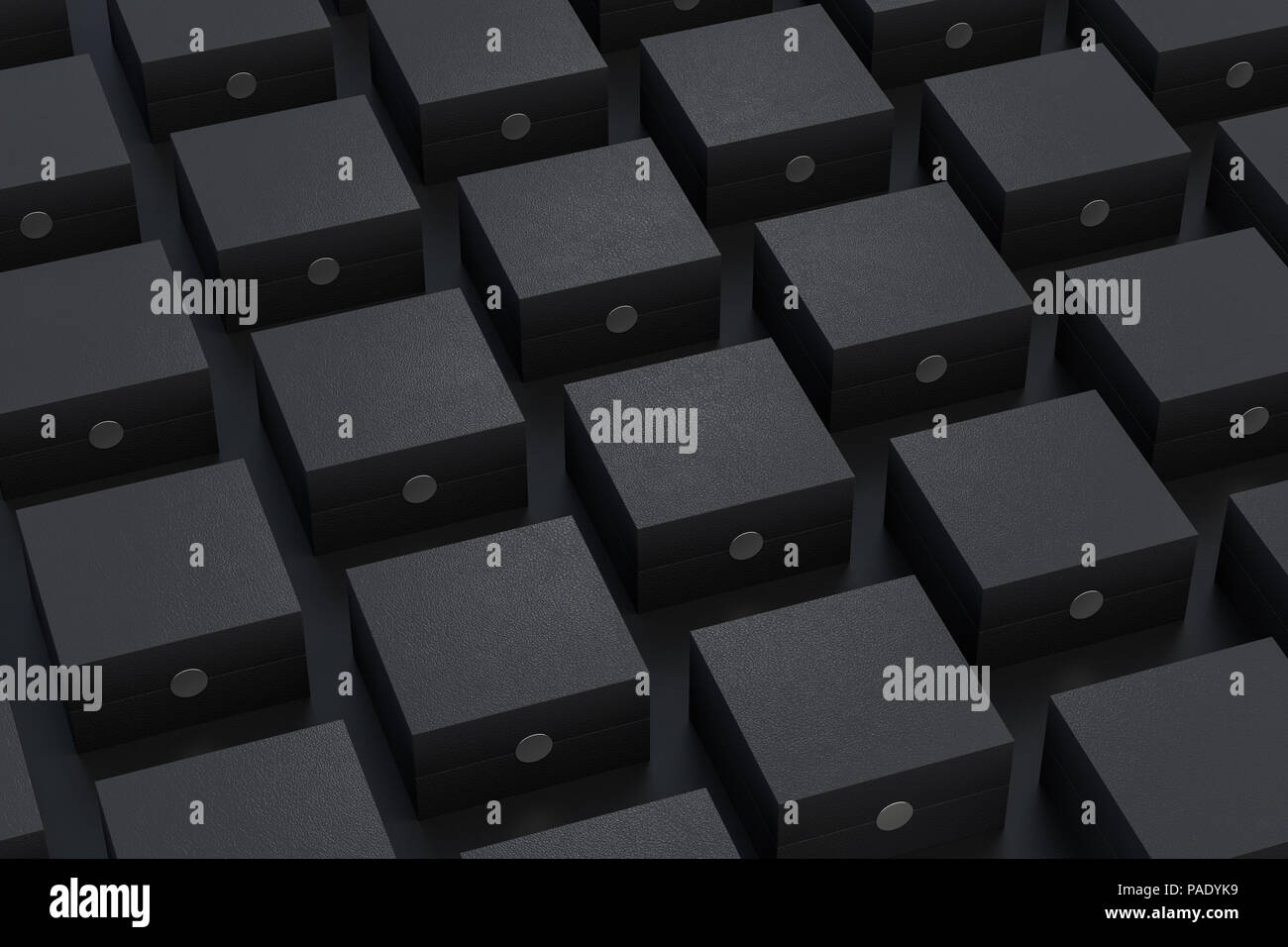 Blank black square boxes mockup on black background. 3d illustration ...