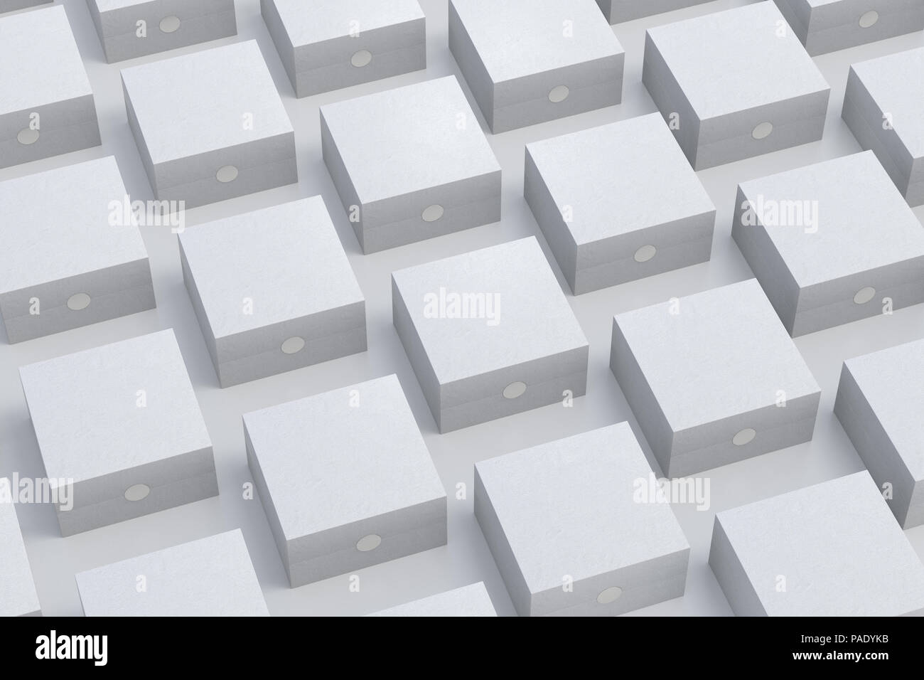 Blank white square boxes mockup on white background. 3d illustration ...