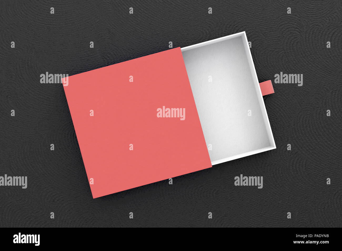 Opened empty red drawer sliding box on black background. Isolated with ...