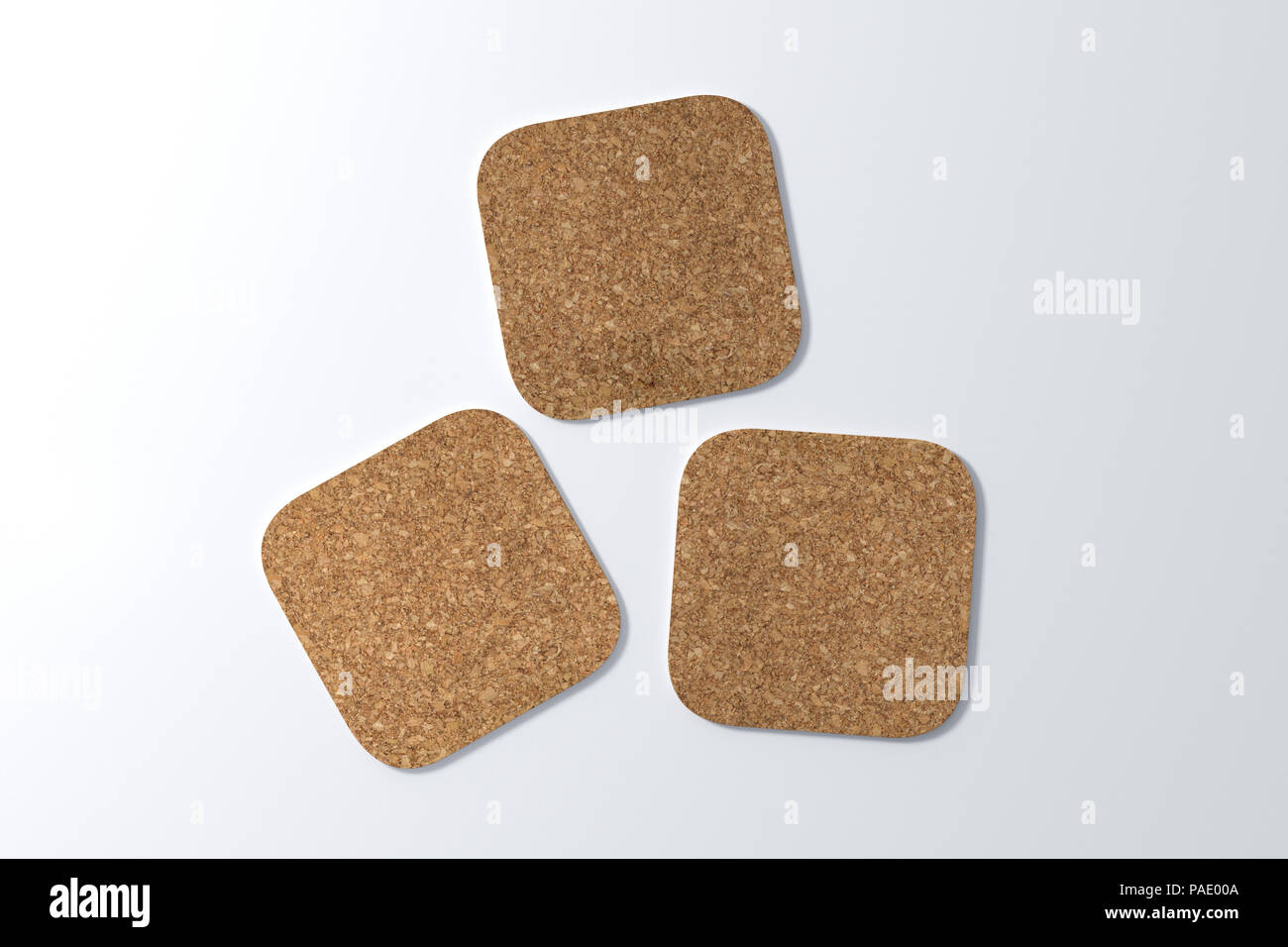 Three square cork coasters on white background. 3d illustration Stock ...