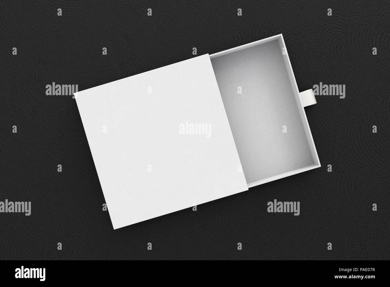 Opened empty white drawer sliding box on black background. Isolated ...