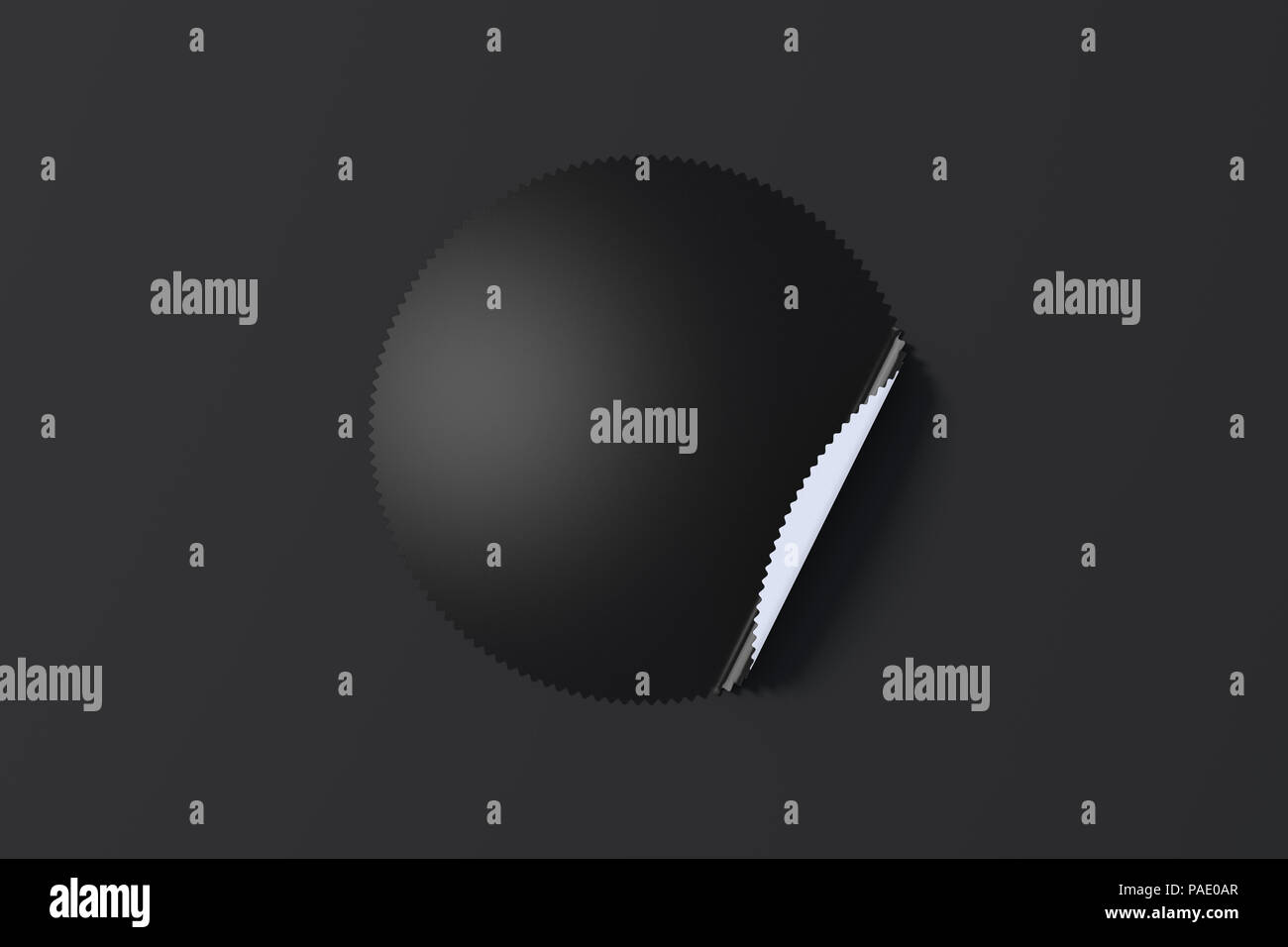 Blank star black sticker with bent edge on black background. 3d ...