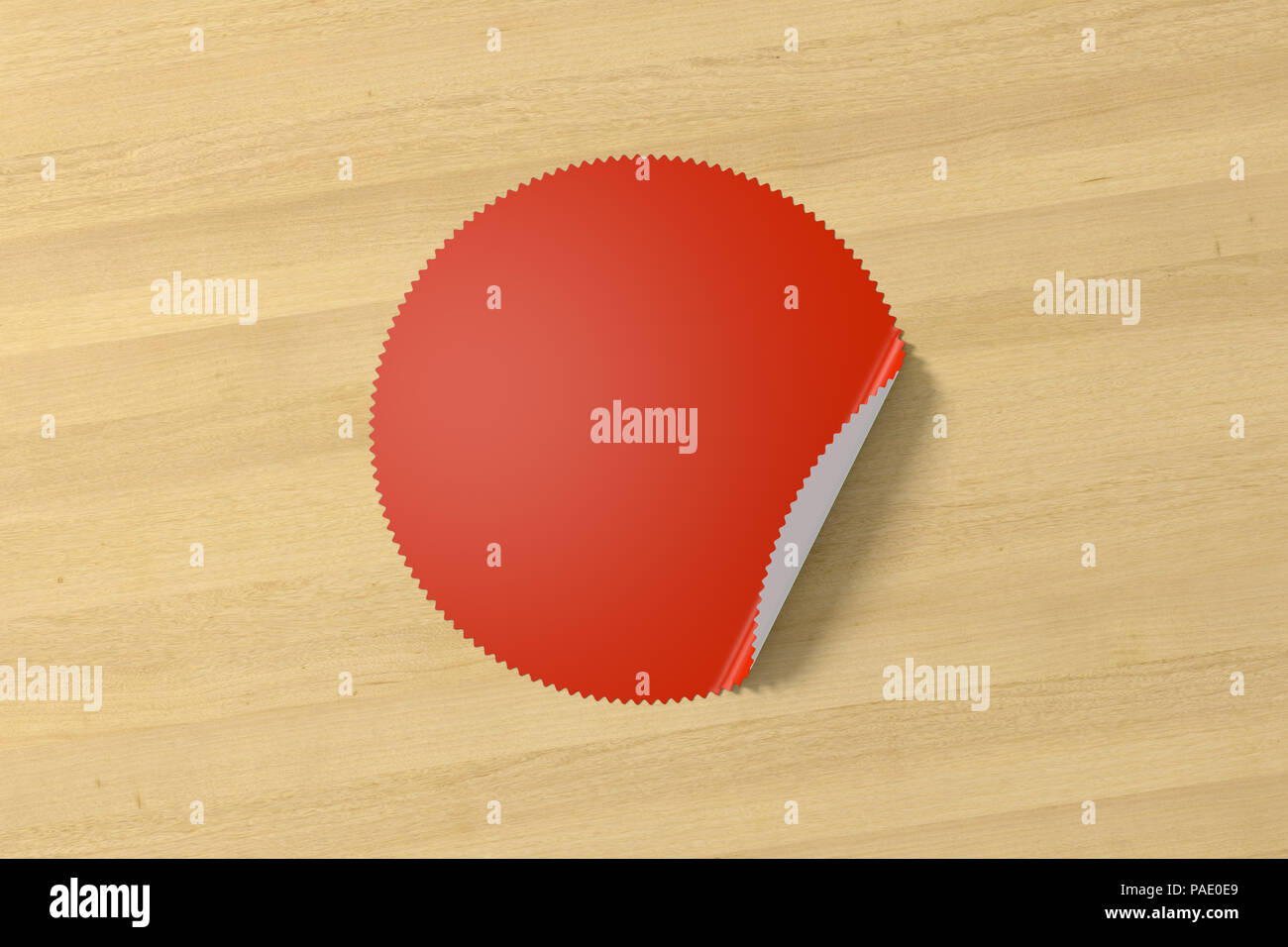 Blank star red sticker with bent edge on red background. 3d ...
