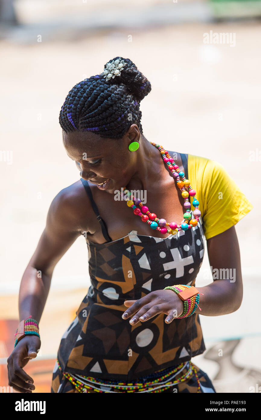 ANGOLA, LUANDA - MARCH 4, 2013: Close up of an Angolan beautiful woman ...