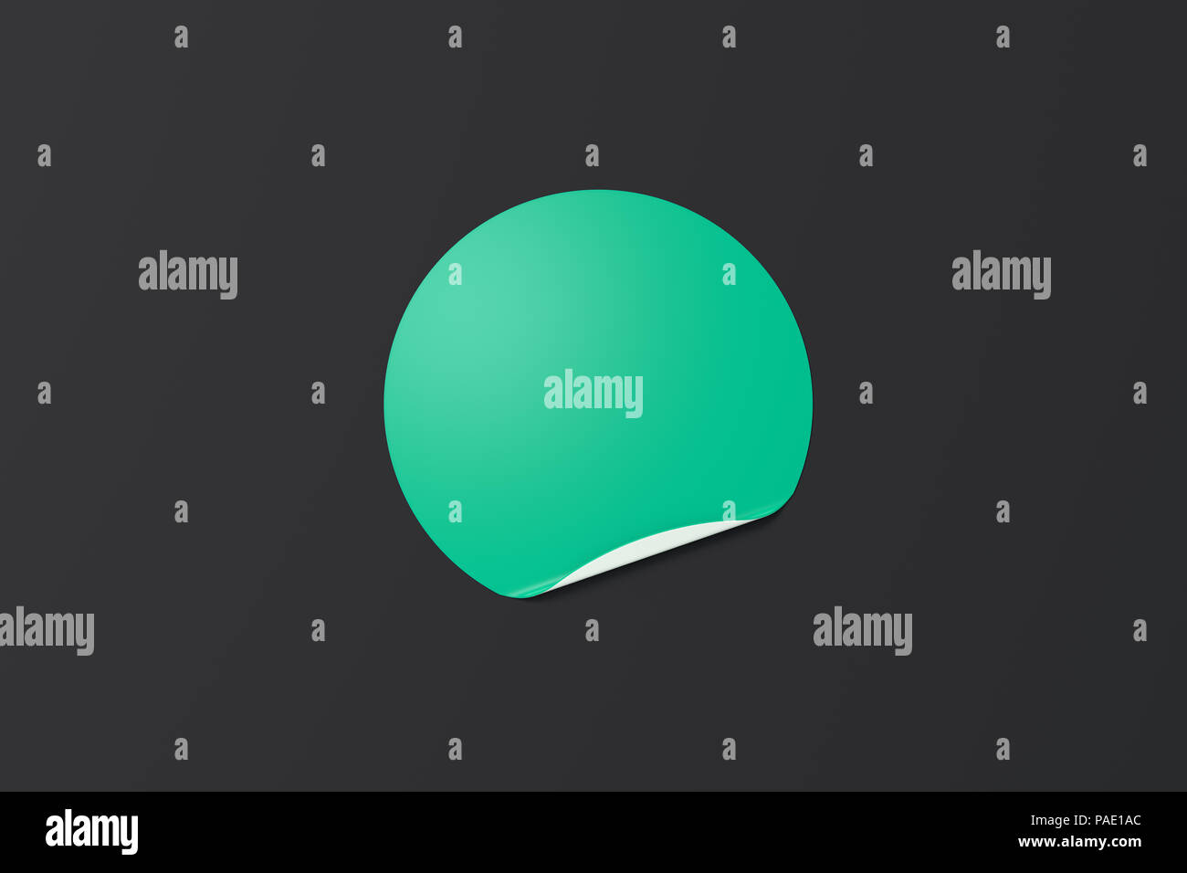 Blank turquoise sticker with bent edge on black background. 3d ...