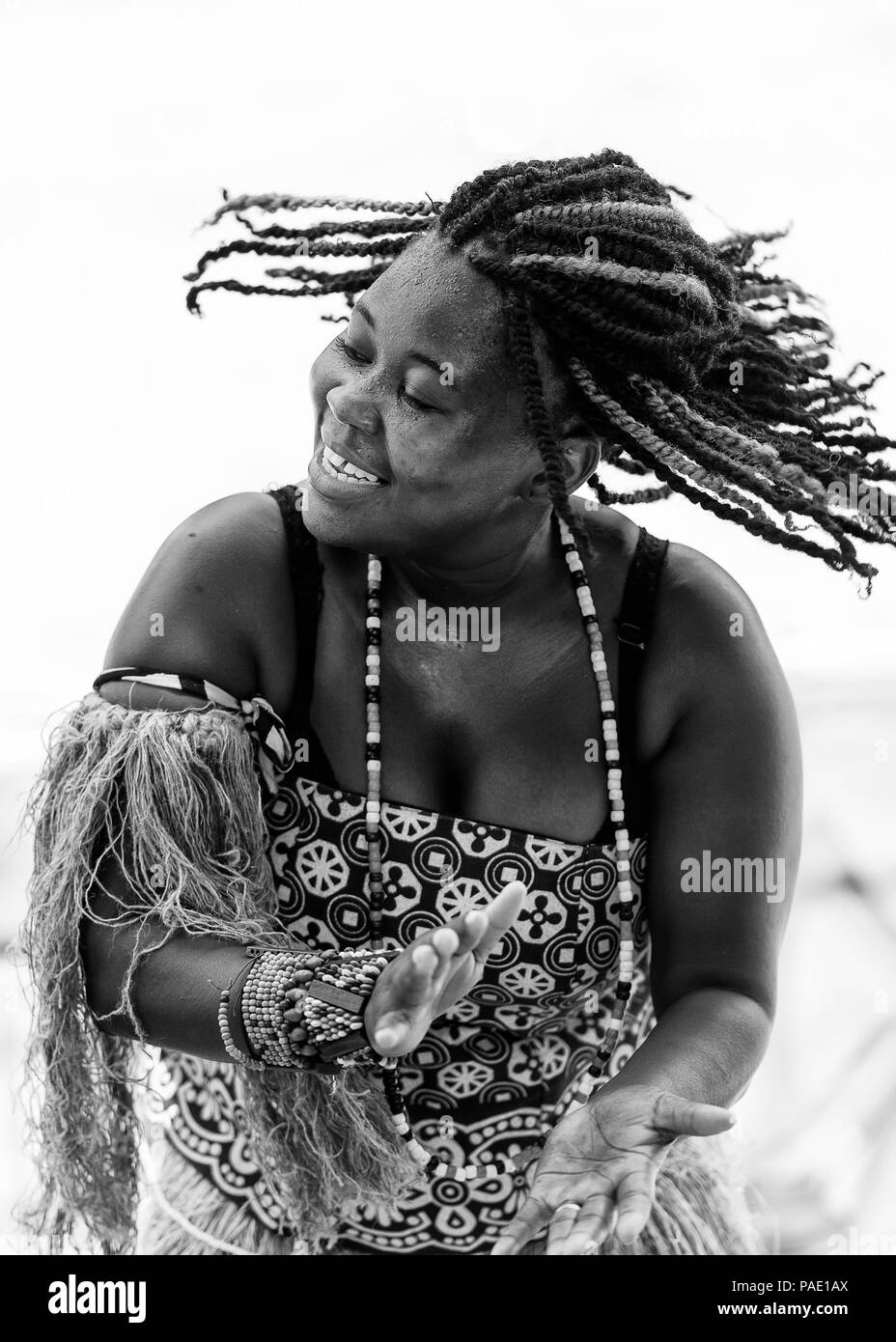 ANGOLA, LUANDA - MARCH 4, 2013: Angolan beautiful woman dances the ...