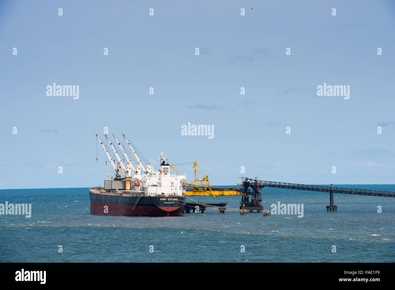 LIBREVILLE, GABON - MAR 6, 2013: Cargo ship near the port of Libreville ...