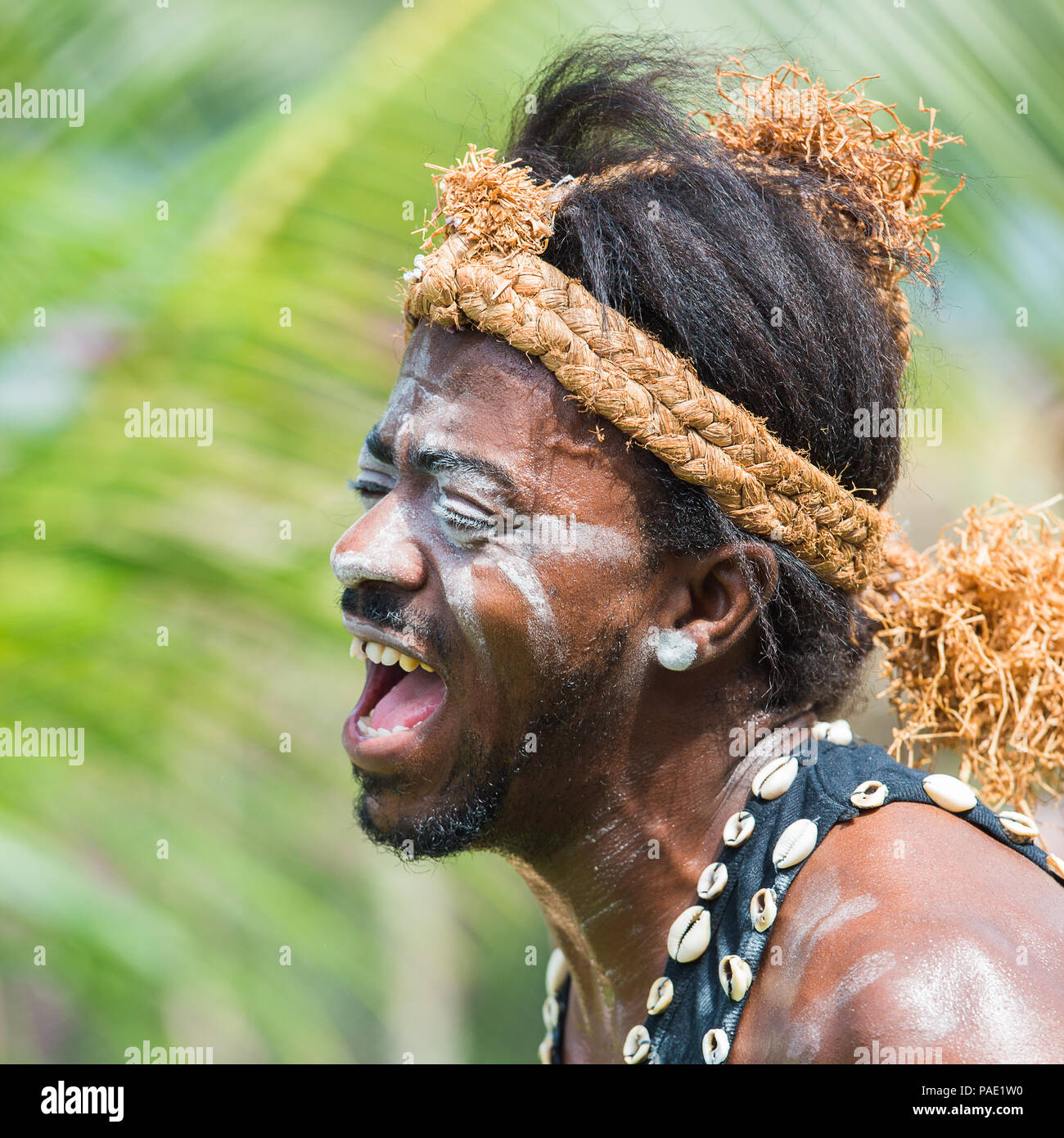 FRANCEVILLE, GABON - MARCH 6, 2013: Unidentified Gabonesel man in wood ...