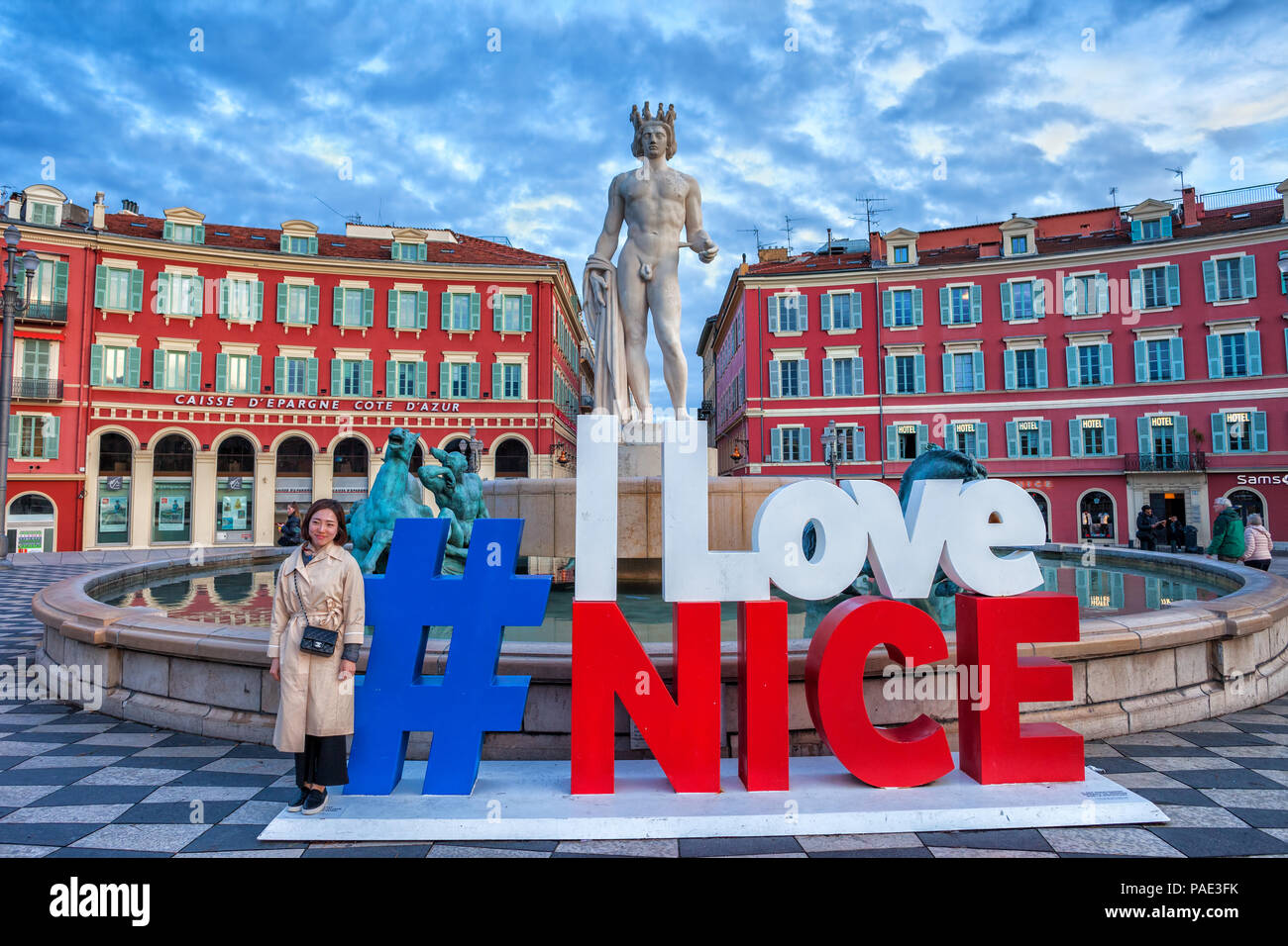 France, city of Nice, Fountain of the Sun (Fontaine du Soleil) with ...
